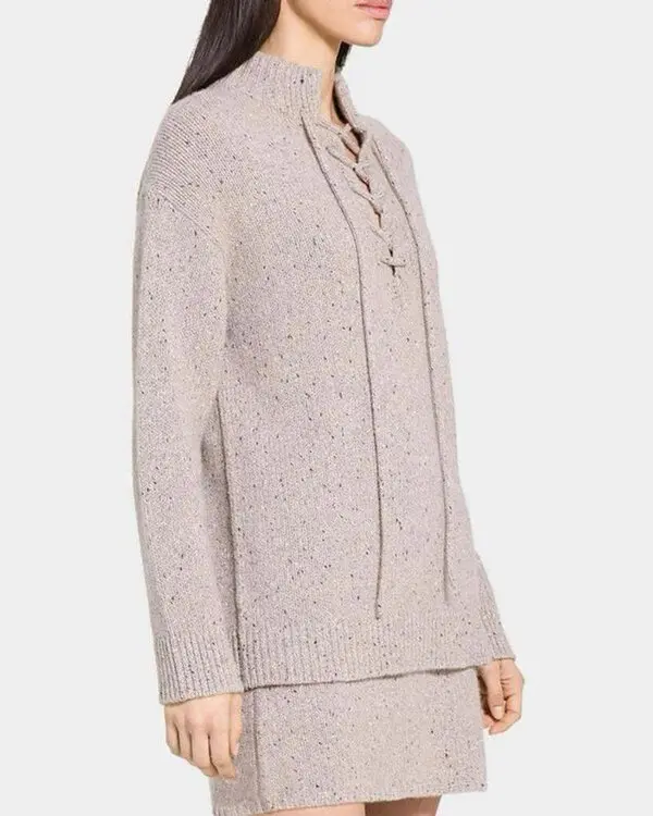 Theory Oversized Drawstring Wool-blend Pullover Sweater - Beige Mult