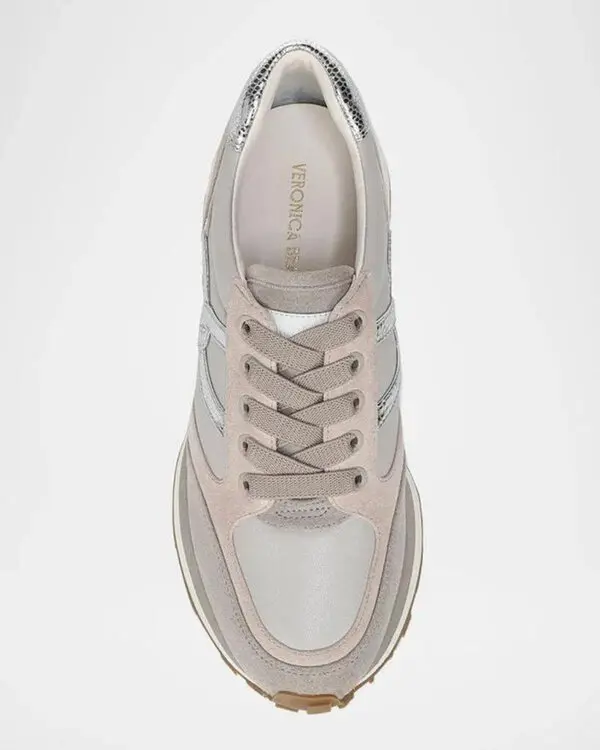 Veronica Beard Valentina Mixed Leather Retro Sneakers - Grey Multi