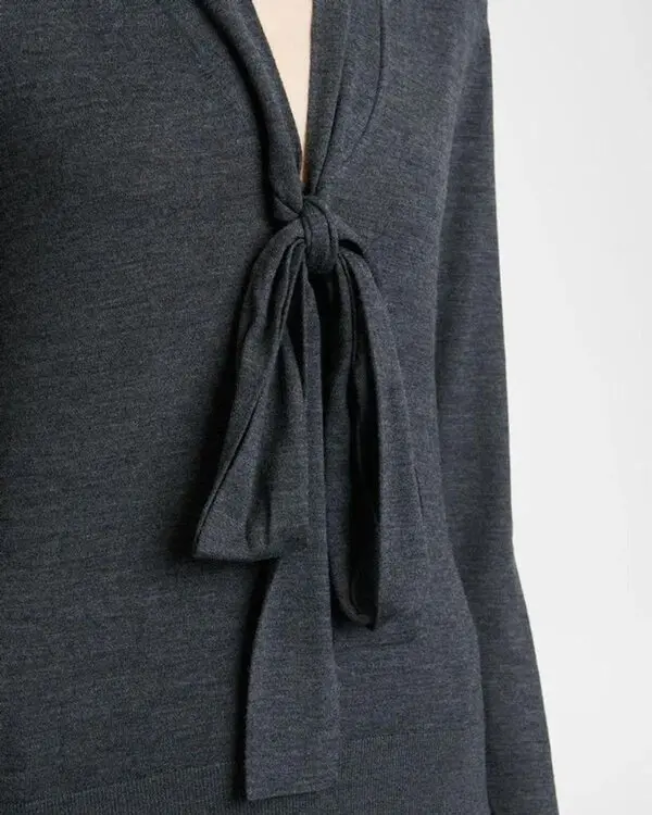 Dolce & Gabbana Bow V-neck Wool Jersey Long-sleeve Top - Nero