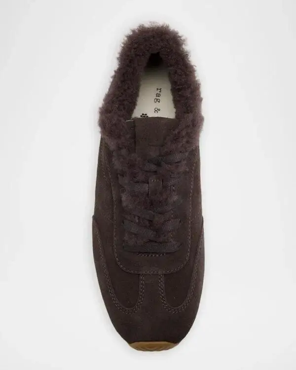 Rag & Bone Retro Runner Suede Shearling-lined Low-top Sneakers - Dark Choco