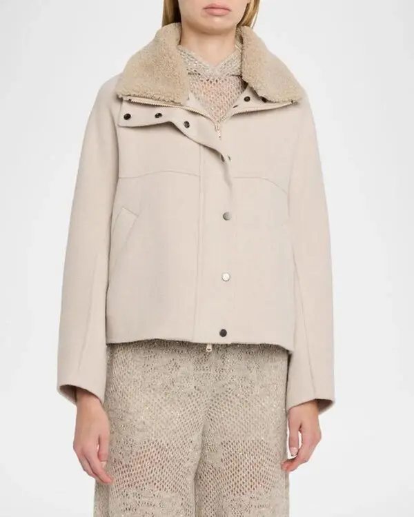 Brunello Cucinelli Wool-cashmere Coat With Lamb Shearling Collar
