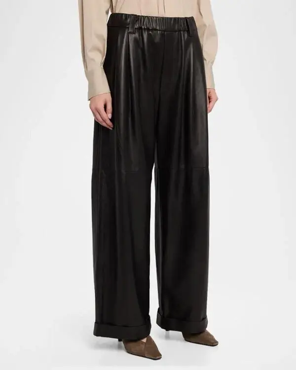 Brunello Cucinelli Glove Leather Wide-leg Pants