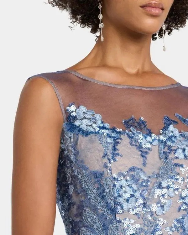 Rene Ruiz Collection Illusion Tulle & Fil Coupe Draped Gown