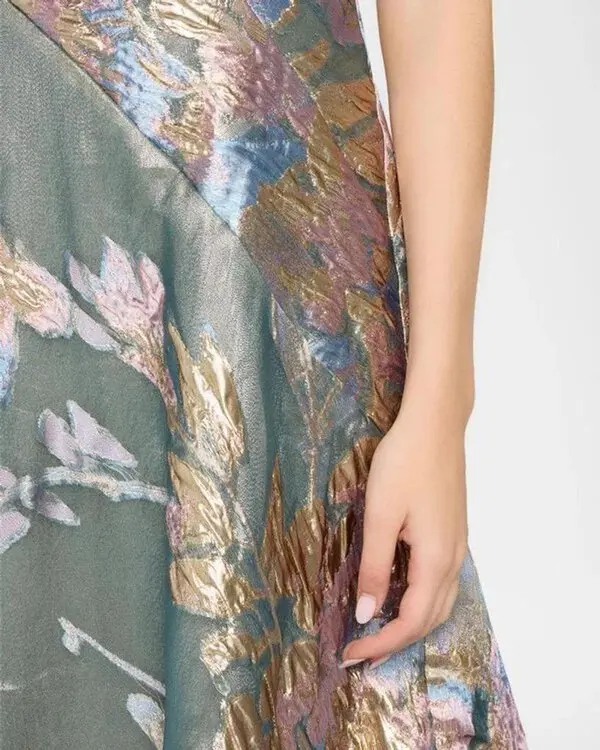Rene Ruiz Collection Illusion Tulle & Fil Coupe Draped Gown - Slate Mult