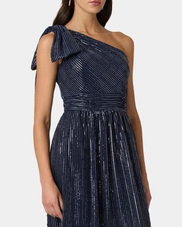 Shoshanna Indigo Sequined One-shoulder Gown - Navy