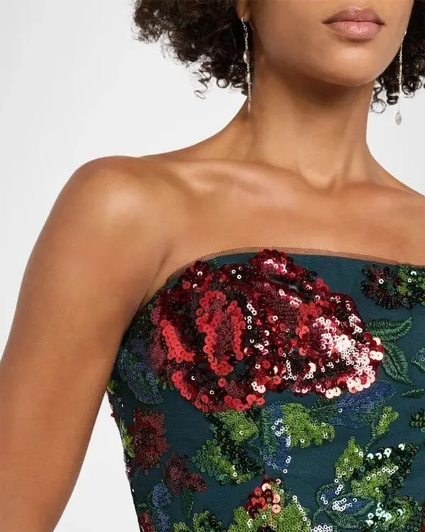 Rene Ruiz Collection Strapless Floral Sequin Gown