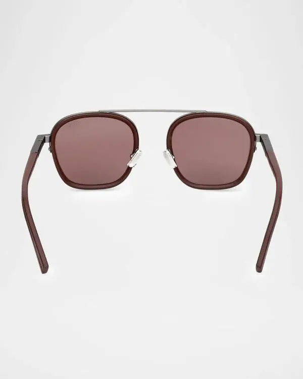 Zegna Dark Foliage Orizzonte I 51mm Metal/acetate Navigator Sunglasses - Shiny Sequ