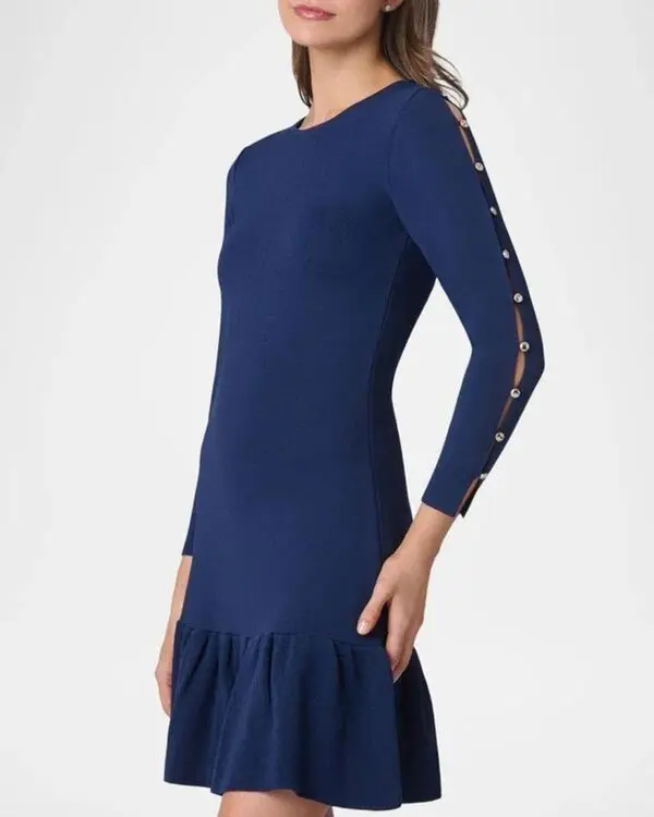 Shoshanna Jace Embellished Slit-sleeve Mini Dress