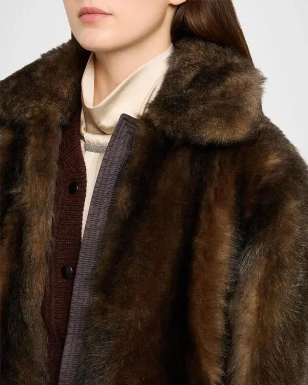 Brunello Cucinelli Lamb Shearling Zip Jacket With Monili Trim