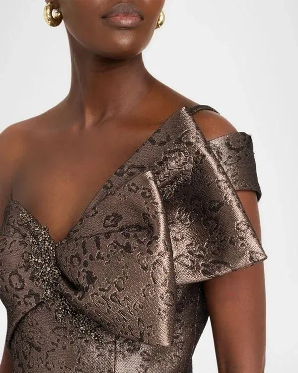 Rickie Freeman For Teri Jon One-shoulder Abstract Metallic Jacquard Gown