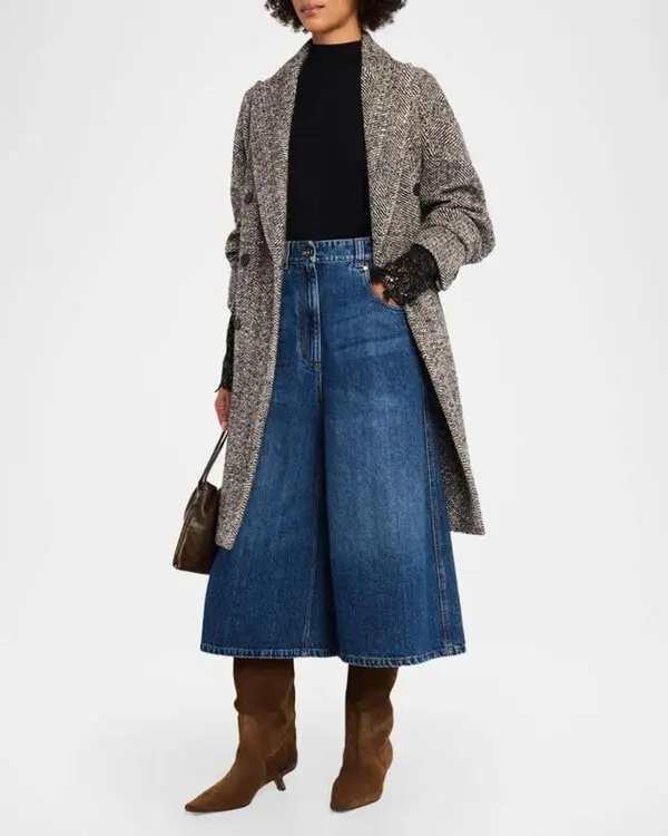 Brunello Cucinelli Maxi Herringbone Double-breasted Coat