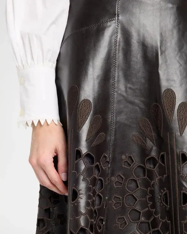 MAISON COMMON Embroidered Vegan Leather Midi Skirt