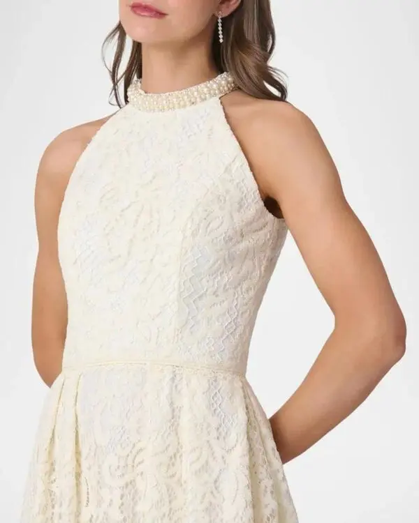 Shoshanna Cooper Lace Embellished-neck Mini Dress