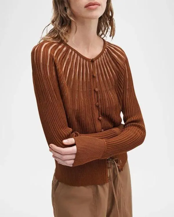 Rag & Bone Aubrey Sheer Stripe Cardigan - Rust