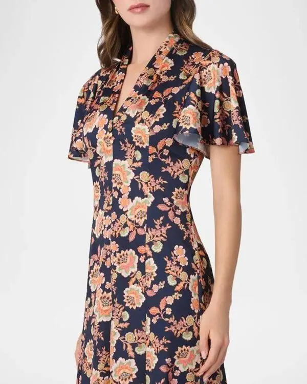 Shoshanna Cinnie Floral Slip Midi Shirtdress