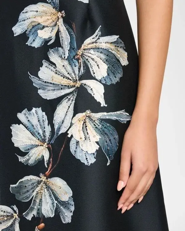Rickie Freeman For Teri Jon Beaded Floral Mikado A-line Gown