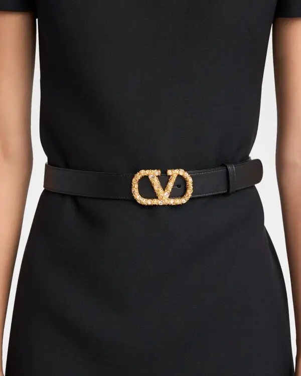 Valentino Garavani Vlogo Signature Crystal-embellished Leather Belt, 30mm - Black