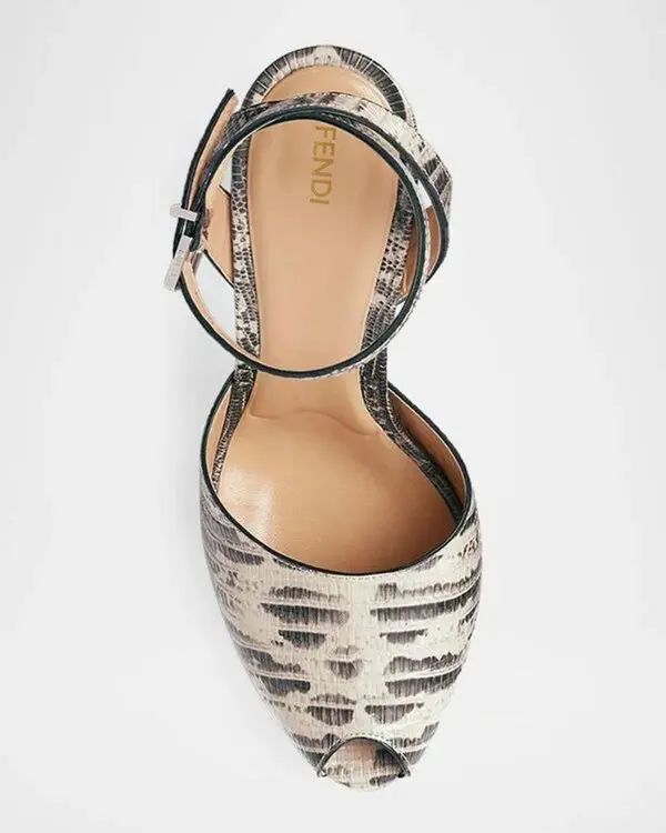 Fendi 125mm Snakeskin-embossed Leather Sandals