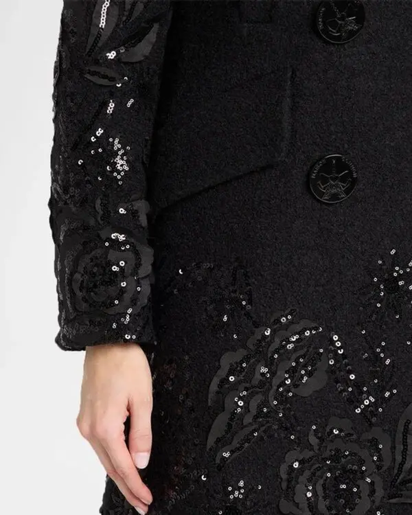 MAISON COMMON Embroidered Boucle Double-breasted Long Coat