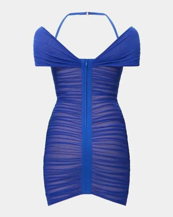 Herve Leger The Linda Ruched Halter Mini Dress - Bright Blu