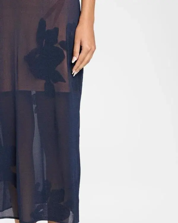 JASON WU Sleeveless Floral Sheer Knit Backless Midi Dress - Deep Navy
