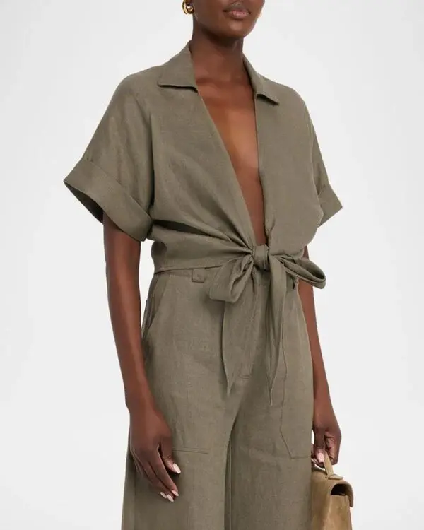JBQ Chiara Tie-front Linen Top
