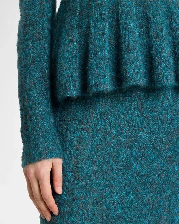 Proenza Schouler Joelle Mohair Cable Knit Peplum Sweater - Blue Multi