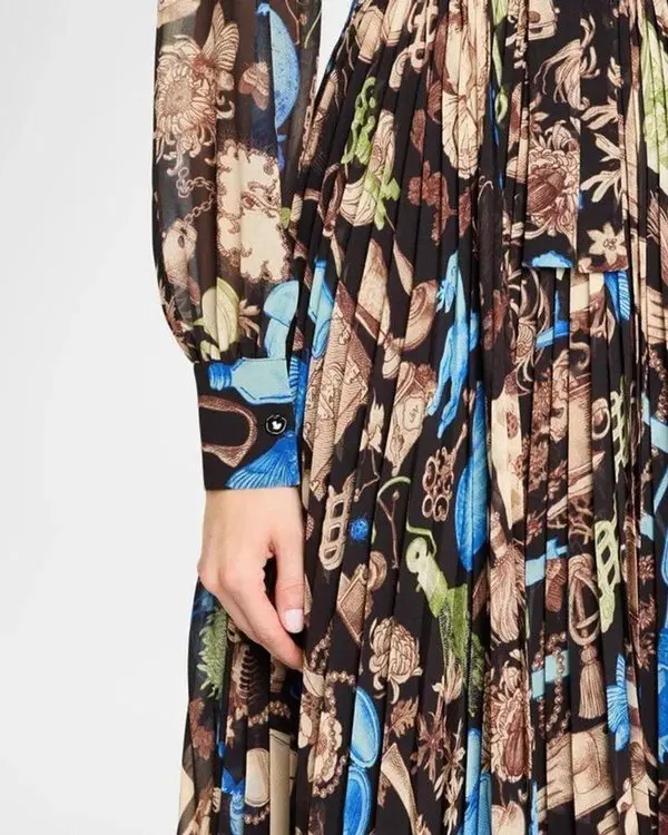 JASON WU Tie-neck Pleated Chiffon Long-sleeve Midi Dress