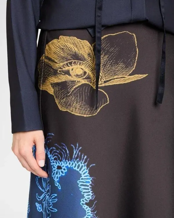 JASON WU Printed Crepe Satin Bias Midi Skirt
