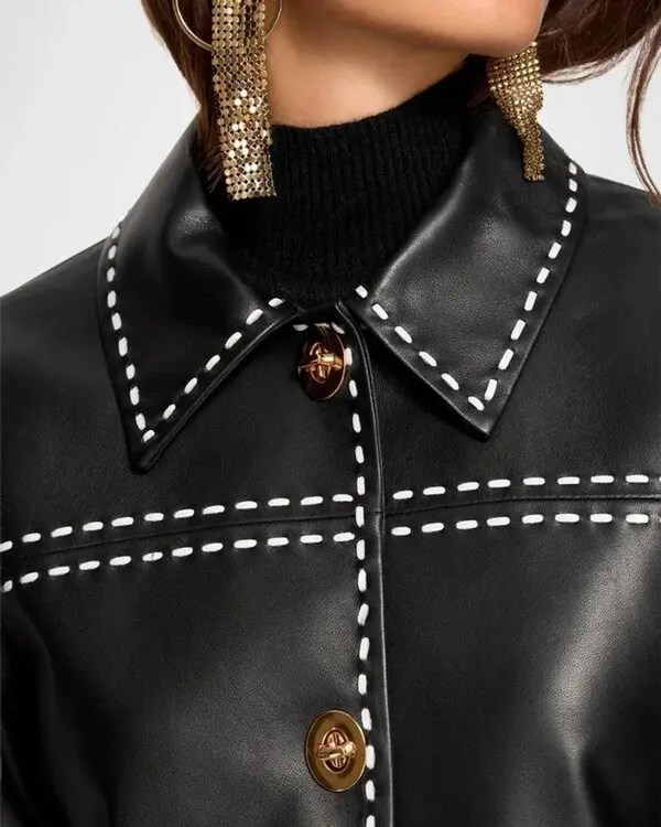 Ramy Brook Mira Topstitched Leather Jacket