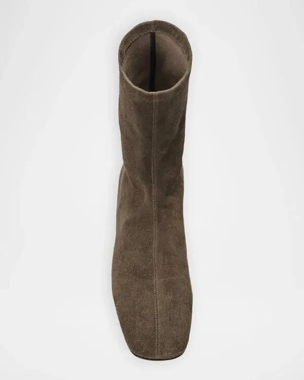 THE ROW Cindy Stretch Suede Flat Ankle Boots