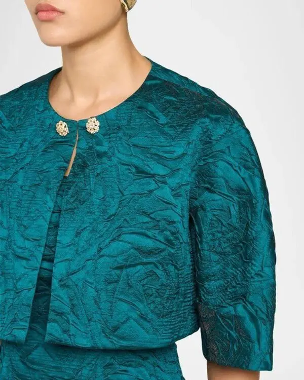 Rickie Freeman For Teri Jon Jacquard Embossed Cropped Bolero Jacket