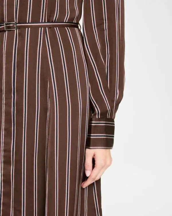 JASON WU Striped Satin Long-sleeve Belted Midi Shirtdress - Brown Mult