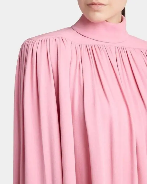 Valentino Garavani Turtleneck Gathered Silk Long-sleeve Top - Absolute Pink