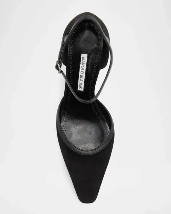 Manolo Blahnik 90mm Verdusan Mixed Leather Ankle-strap Sandals
