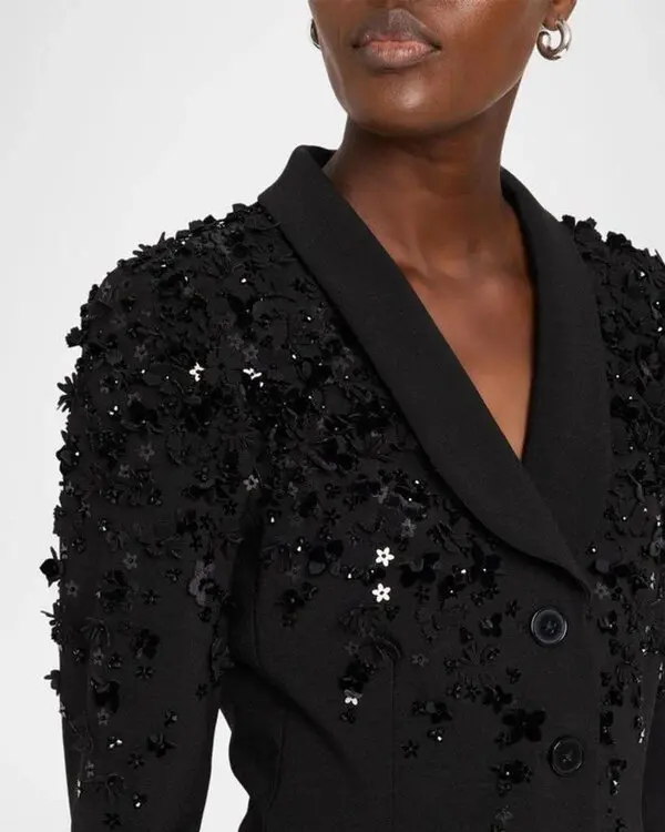 Rickie Freeman For Teri Jon Shawl-collar Floral Applique Coat Dress