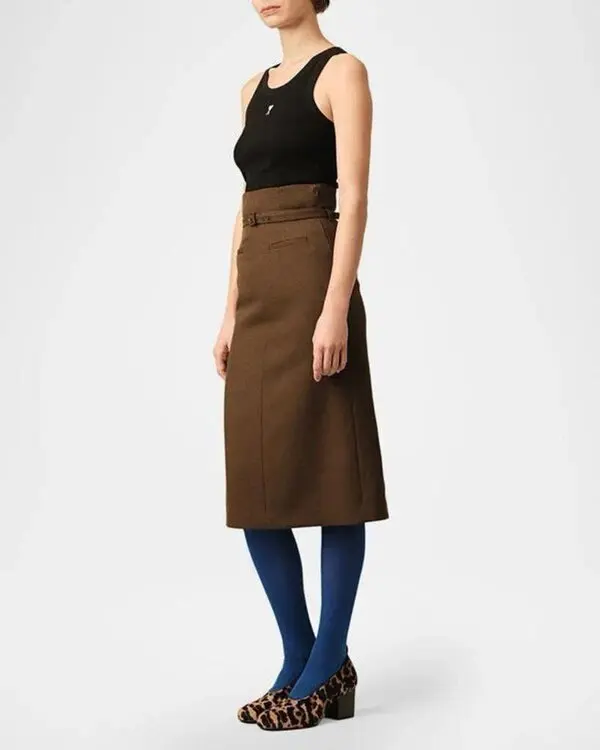 AMI Paris High-waist Belted Wool Gabardine Midi Pencil Skirt - Gris Carbone