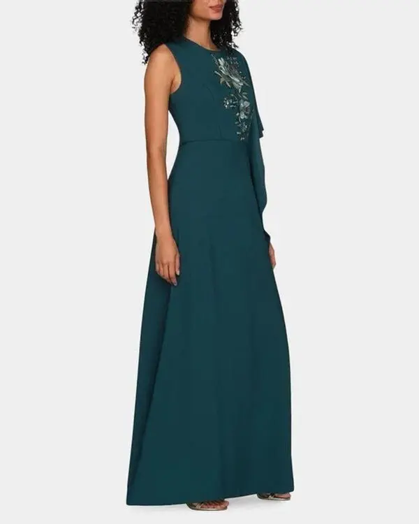 KAY UNGER Alisha Floral-embroidered Caftan Gown - Deep Teal