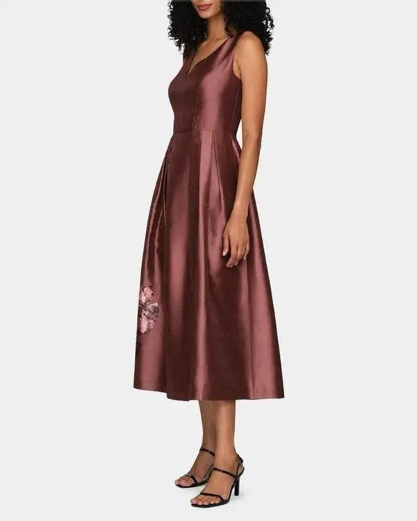 KAY UNGER Blakely Border Print Tea-length Cocktail Dress