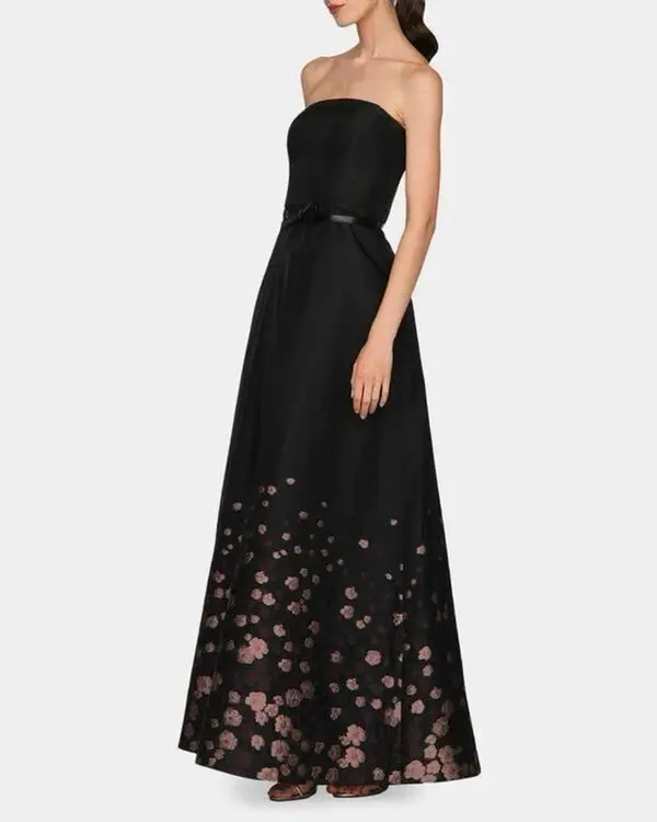 KAY UNGER Elenora Floral Organza Ball Gown - Black