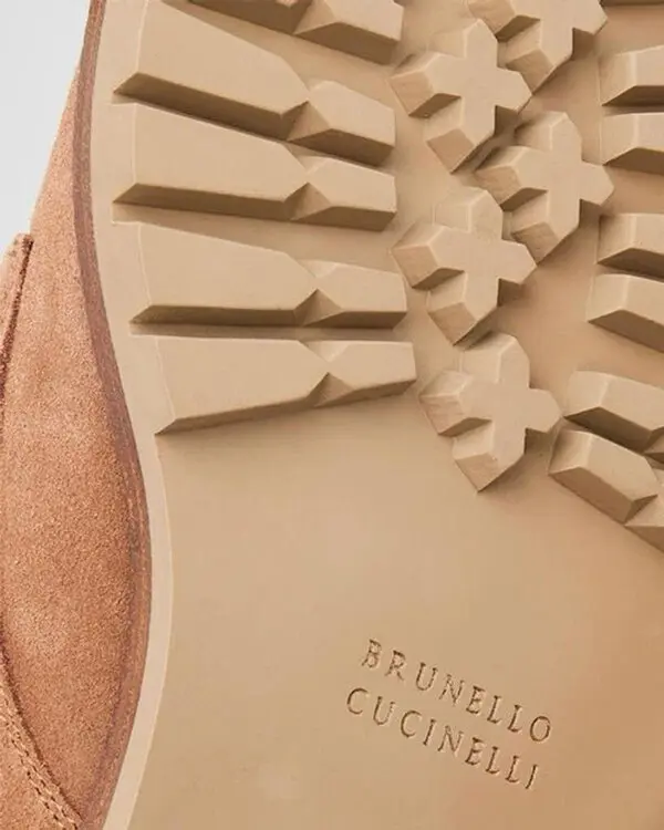 Brunello Cucinelli Apos;s Suede Lug-sole Lace-up Boots - Chestnut