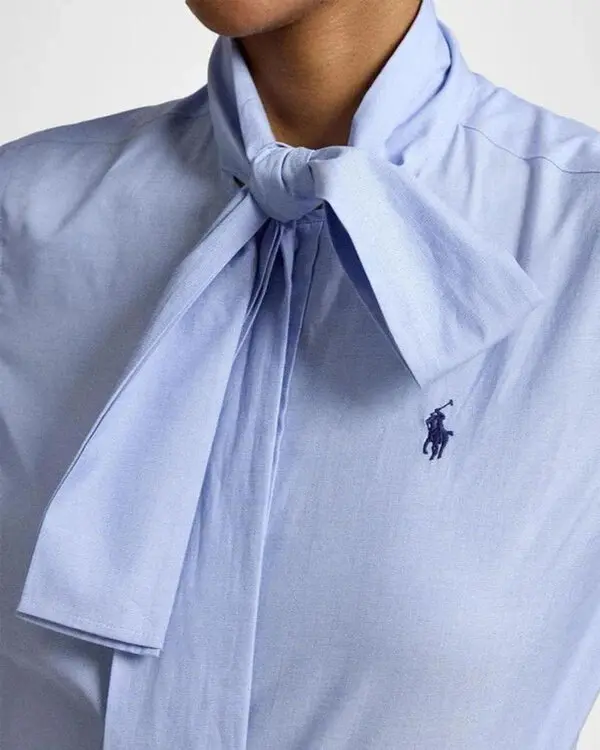 Polo Ralph Lauren Slim-fit Cotton Tie-neck Shirt - Medium Blu