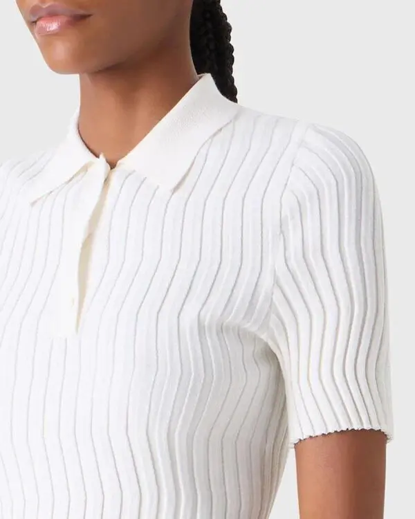 Akris Zigzag Rib Knit Short-sleeve Polo Sweater - Ecru