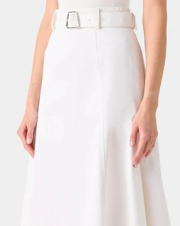Akris Cotton Twill Belted Midi Skirt - Ecru