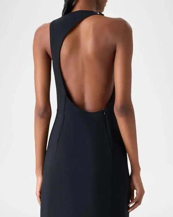 Akris Sleeveless Back-cutout Wool Slit Gown