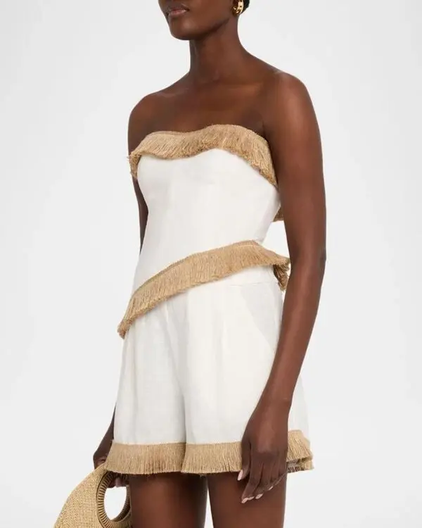 JBQ Morgan Strapless Fringe-trim Top