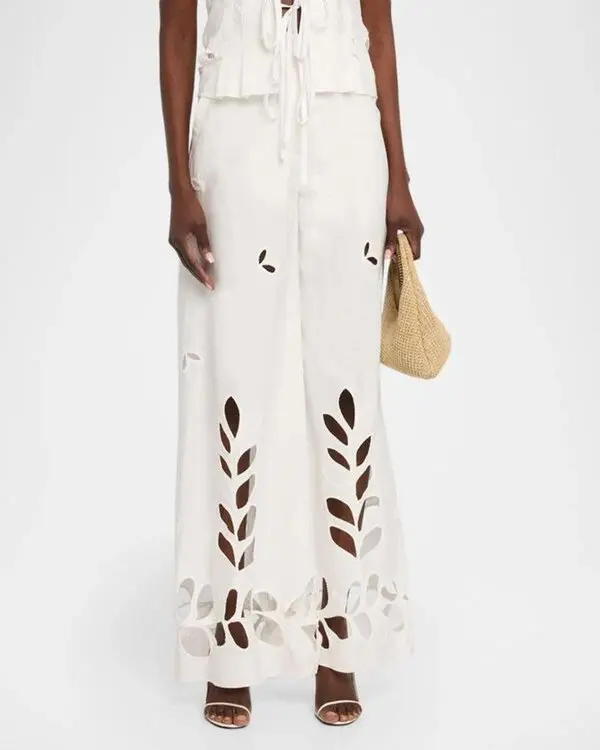 JBQ Hartley Eyelet Embroidered Wide-leg Pants - Snow