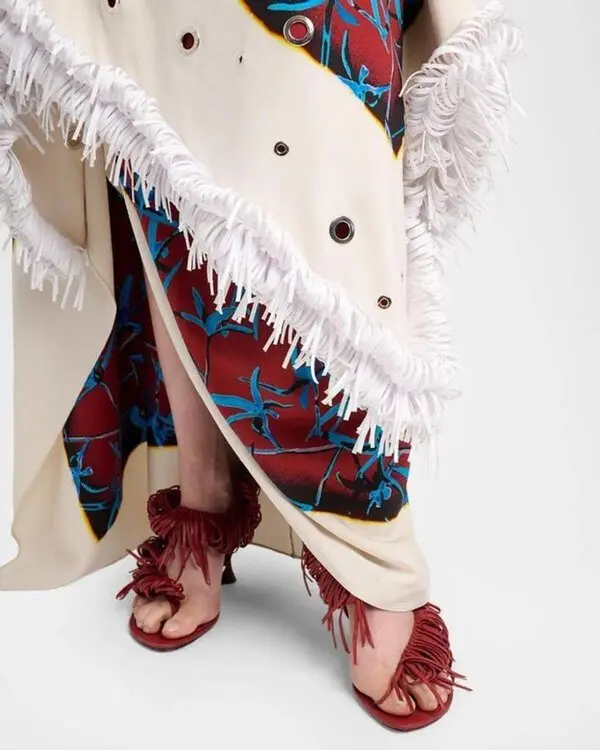 Proenza Schouler Bodine Asymmetric Draped Grommet Fringe High-low Dress - Madder Multi