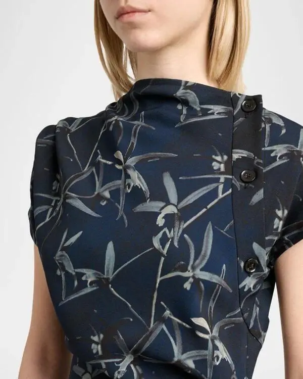 Proenza Schouler Anais Floral-print Gathered Button-side Maxi Dress - Ink Multi