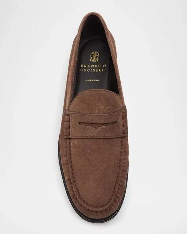 Brunello Cucinelli Apos;s Suede Moc-toe Penny Loafers